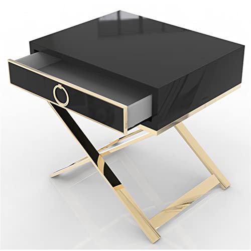 HIGOH Bedside Table Living Room Luxury Bedside Table Bedroom Metal Nightstand Small Storage Locker with Drawer Side Cabinet Home Furniture