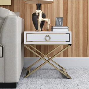 HIGOH Bedside Table Living Room Luxury Bedside Table Bedroom Metal Nightstand Small Storage Locker with Drawer Side Cabinet Home Furniture