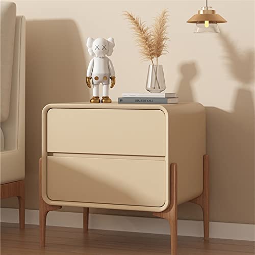 HIGOH Bedside Table Milk Tea Wind Solid Wood Bedside Cabinet Bedroom Furniture Luxury Art Design Bedside Cabinet