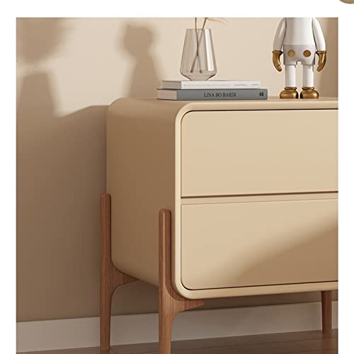 HIGOH Bedside Table Milk Tea Wind Solid Wood Bedside Cabinet Bedroom Furniture Luxury Art Design Bedside Cabinet