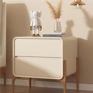 HIGOH Bedside Table Milk Tea Wind Solid Wood Bedside Cabinet Bedroom Furniture Luxury Art Design Bedside Cabinet