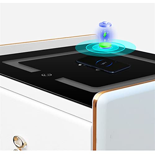 HIGOH Bedside Table Smart Bedside Cabinet Hotel Wireless Charging with LED Multi Functional Wood End Table USB Charging Bedroom Storage Cabinet