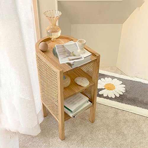 HIGOH Bedside Table Bedside Table Simple Storage Small Side Cabinet Furniture Woven Locker