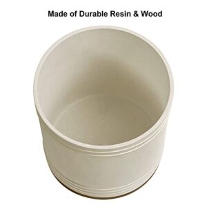 Allure Home Creation Marson Resin in Stone Finish with Natural Color Wooden Base Wastebasket 1.80 gallons