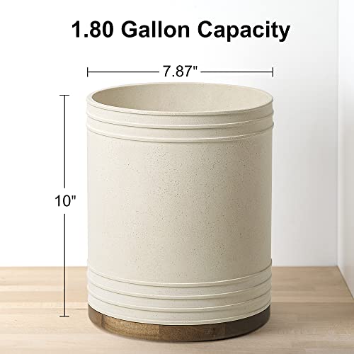 Allure Home Creation Marson Resin in Stone Finish with Natural Color Wooden Base Wastebasket 1.80 gallons