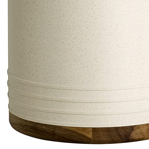 Allure Home Creation Marson Resin in Stone Finish with Natural Color Wooden Base Wastebasket 1.80 gallons