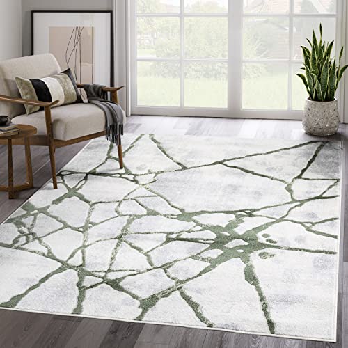 Abani Atlas 5'x8' Green/Grey Area Rug, Contemporary Web - Durable Non-Shedding - Easy to Clean