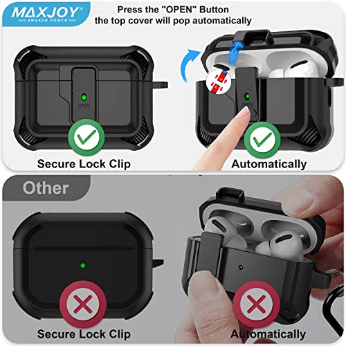 Maxjoy for AirPods Pro 2nd Generation Case Cover, AirPods Pro 2/Pro Protective Case with Automatic Magnetic Lock Cover with Keychain Compatible with Apple Airpods Pro 2 2023 2022/Pro 2019, Black