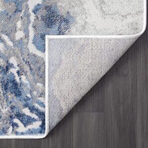 Abani Atlas 4'x6' Blue/Grey Area Rug, Abstract Marble - Durable Non-Shedding - Easy to Clean