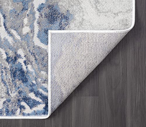 Abani Atlas 4'x6' Blue/Grey Area Rug, Abstract Marble - Durable Non-Shedding - Easy to Clean