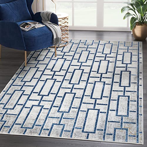 Abani Atlas 5'x8' Blue/Grey Area Rug, Rectangle Design - Durable Non-Shedding - Easy to Clean