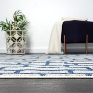 Abani Atlas 5'x8' Blue/Grey Area Rug, Rectangle Design - Durable Non-Shedding - Easy to Clean