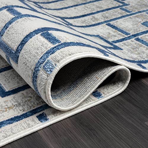 Abani Atlas 5'x8' Blue/Grey Area Rug, Rectangle Design - Durable Non-Shedding - Easy to Clean