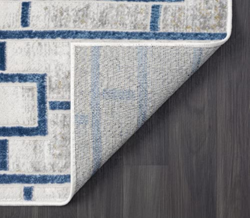 Abani Atlas 5'x8' Blue/Grey Area Rug, Rectangle Design - Durable Non-Shedding - Easy to Clean