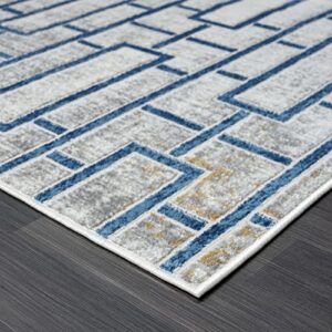 Abani Atlas 5'x8' Blue/Grey Area Rug, Rectangle Design - Durable Non-Shedding - Easy to Clean