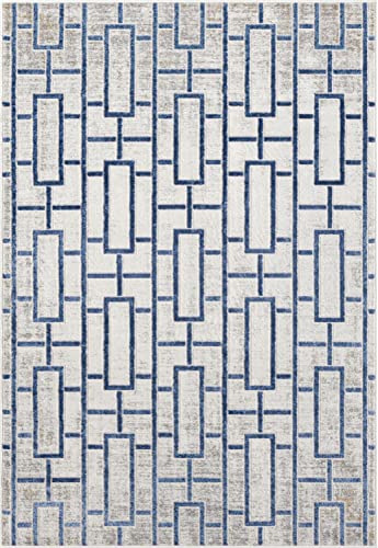 Abani Atlas 5'x8' Blue/Grey Area Rug, Rectangle Design - Durable Non-Shedding - Easy to Clean