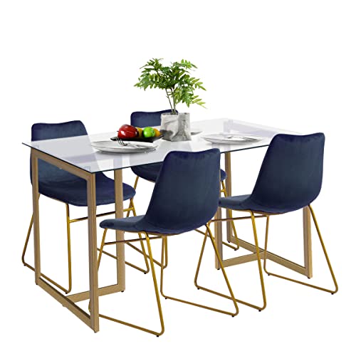 FurnitureR 47" Modern Rectangular Spacious Tempered Glass Tabletop & Gold Base Elegant Home Kitchen Room Dining Table, Gold