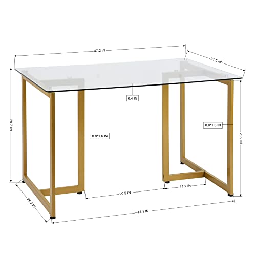 FurnitureR 47" Modern Rectangular Spacious Tempered Glass Tabletop & Gold Base Elegant Home Kitchen Room Dining Table, Gold