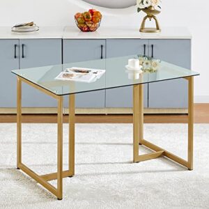 FurnitureR 47" Modern Rectangular Spacious Tempered Glass Tabletop & Gold Base Elegant Home Kitchen Room Dining Table, Gold