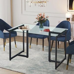 FurnitureR 47" Modern Rectangular Dining Table with Spacious Tempered Glass Tabletop & Black Legs Elegant for Home Kitchen Restaurant