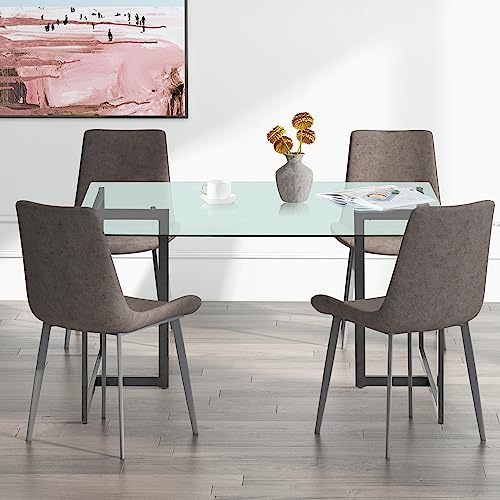 FurnitureR 47" Modern Rectangular Dining Table with Spacious Tempered Glass Tabletop & Black Legs Elegant for Home Kitchen Restaurant