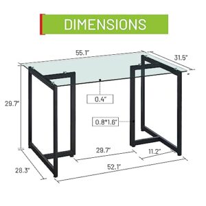 FurnitureR 47" Modern Rectangular Dining Table with Spacious Tempered Glass Tabletop & Black Legs Elegant for Home Kitchen Restaurant