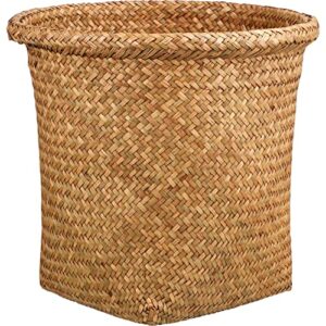 operitacx waste basket basket woven waste rattan trash laundry hamper trash can garbage container bin storage for plant pot clothes sundries 10.4x11.4 inch laundry wicker seagrass baskets