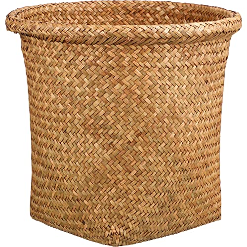 Operitacx Waste Basket Basket Woven Waste Rattan Trash Laundry Hamper Trash Can Garbage Container Bin Storage for Plant Pot Clothes Sundries 10.4X11.4 inch Laundry Wicker Seagrass Baskets