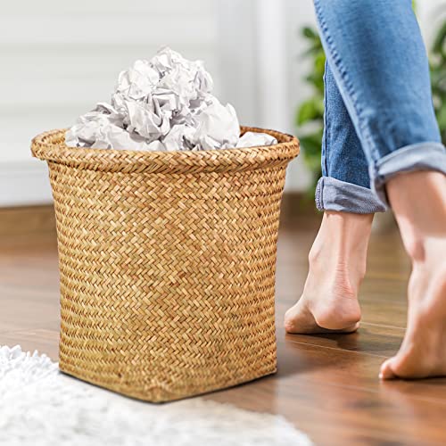 Operitacx Waste Basket Basket Woven Waste Rattan Trash Laundry Hamper Trash Can Garbage Container Bin Storage for Plant Pot Clothes Sundries 10.4X11.4 inch Laundry Wicker Seagrass Baskets