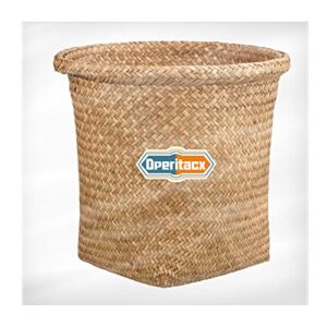 Operitacx Waste Basket Basket Woven Waste Rattan Trash Laundry Hamper Trash Can Garbage Container Bin Storage for Plant Pot Clothes Sundries 10.4X11.4 inch Laundry Wicker Seagrass Baskets