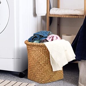 Operitacx Waste Basket Basket Woven Waste Rattan Trash Laundry Hamper Trash Can Garbage Container Bin Storage for Plant Pot Clothes Sundries 10.4X11.4 inch Laundry Wicker Seagrass Baskets