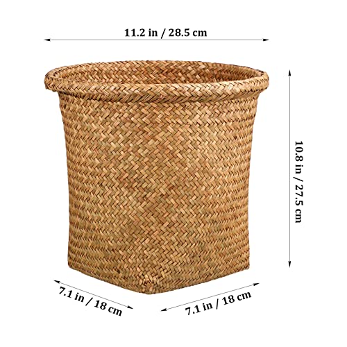 Operitacx Waste Basket Basket Woven Waste Rattan Trash Laundry Hamper Trash Can Garbage Container Bin Storage for Plant Pot Clothes Sundries 10.4X11.4 inch Laundry Wicker Seagrass Baskets