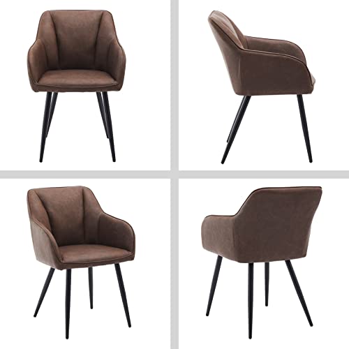 CLIPOP Modern Dining Chairs Set of 2, Upholstered Faux Leather Accent Chairs with Metal Legs, Armchair Desk Chair Thick Sponge Seat for Living Room Bedroom Guest Room, Brown