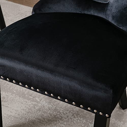 GOTMINSI Velvet Dining Chairs Set of 2, Dining Room Chairs with Nailhead Rivet Trim Design,Upholstered High Back Dining Chairs for Kitchen Dining Room Mid Century Modern Living Room Chairs，Black