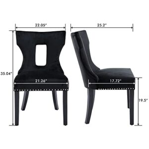 GOTMINSI Velvet Dining Chairs Set of 2, Dining Room Chairs with Nailhead Rivet Trim Design,Upholstered High Back Dining Chairs for Kitchen Dining Room Mid Century Modern Living Room Chairs，Black