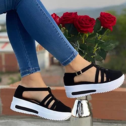 Womens Sandals Dressy Casual Closed Toe Platform Sandals Shoes Slip On Ankle Buckle Heeled Sandals Slippers