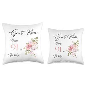 Floral Great Mom Birthday Gifts Mother's Day Floral Mom 91st Years Old Birthday Gifts Mother's Day Throw Pillow, 18x18, Multicolor