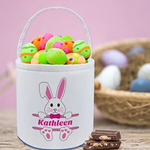 Personalized Easter Baskets Bunny for Boys Girls Custom Name Easter Basket Egg Canvas Tote Bag with Handle Kids Gift Blue