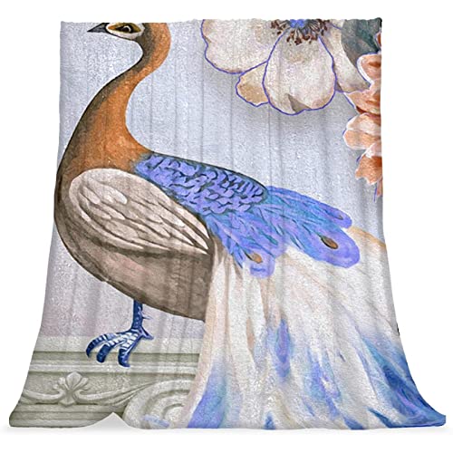 VBFOFBV Bed Blanket Nap Blanket Decorative for Bedroom Sofa Floor, Retro Painting Art Peacock Flower