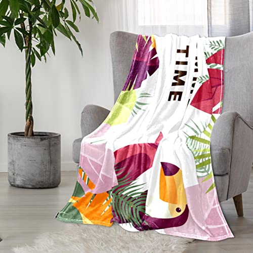 Plush Blanket Throw Blanket Warm Cozy Soft Microfiber Blankets, Modern Cartoon Tropical Flamingo Parrot