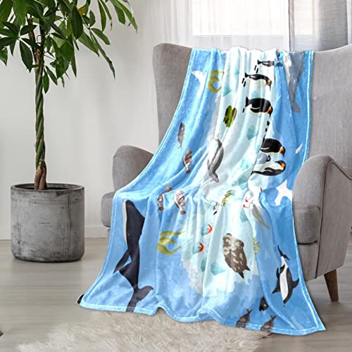 Plush Blanket Throw Blanket Warm Cozy Soft Microfiber Blankets, Antarctic Glacier Animal Penguin Sea Lion