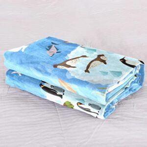 Plush Blanket Throw Blanket Warm Cozy Soft Microfiber Blankets, Antarctic Glacier Animal Penguin Sea Lion