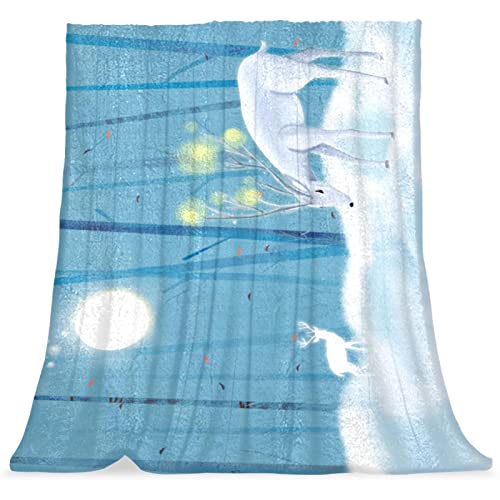 VBFOFBV Bedding Fleece Blanket, Decorative for Bedroom Sofa Floor, Snowy Night Deer Animal