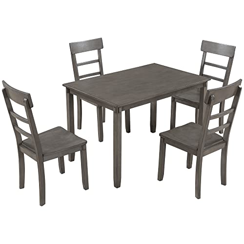 Merax 5 Piece Rectangular Wood Dining Table Set with Chairs for Kitchen, Gray