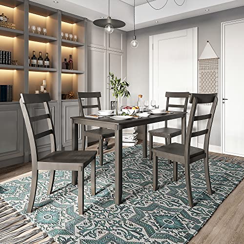 Merax 5 Piece Rectangular Wood Dining Table Set with Chairs for Kitchen, Gray