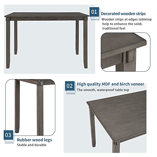 Merax 5 Piece Rectangular Wood Dining Table Set with Chairs for Kitchen, Gray