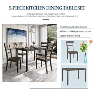 Merax 5 Piece Rectangular Wood Dining Table Set with Chairs for Kitchen, Gray