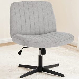 olixis cross legged armless wide adjustable swivel padded home office desk chair no wheels, grey