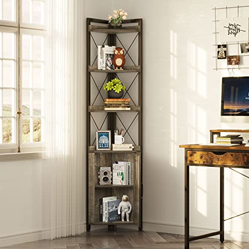 Rolanstar Corner Shelf 5-Tier with Storage and Wall Mounted Shelf with Hooks