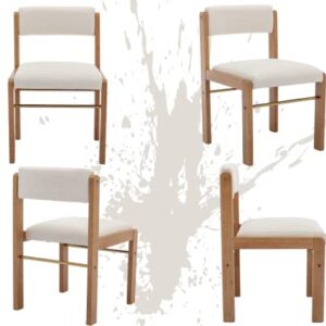 CIMOTA Mid Century Modern Dining Chairs Set of 4, Fabric Linen Kitchen Chairs Upholstered Farmhouse Dining Room Chairs Armless Side Chairs with Adjustable Back/Wood Frame, Beige